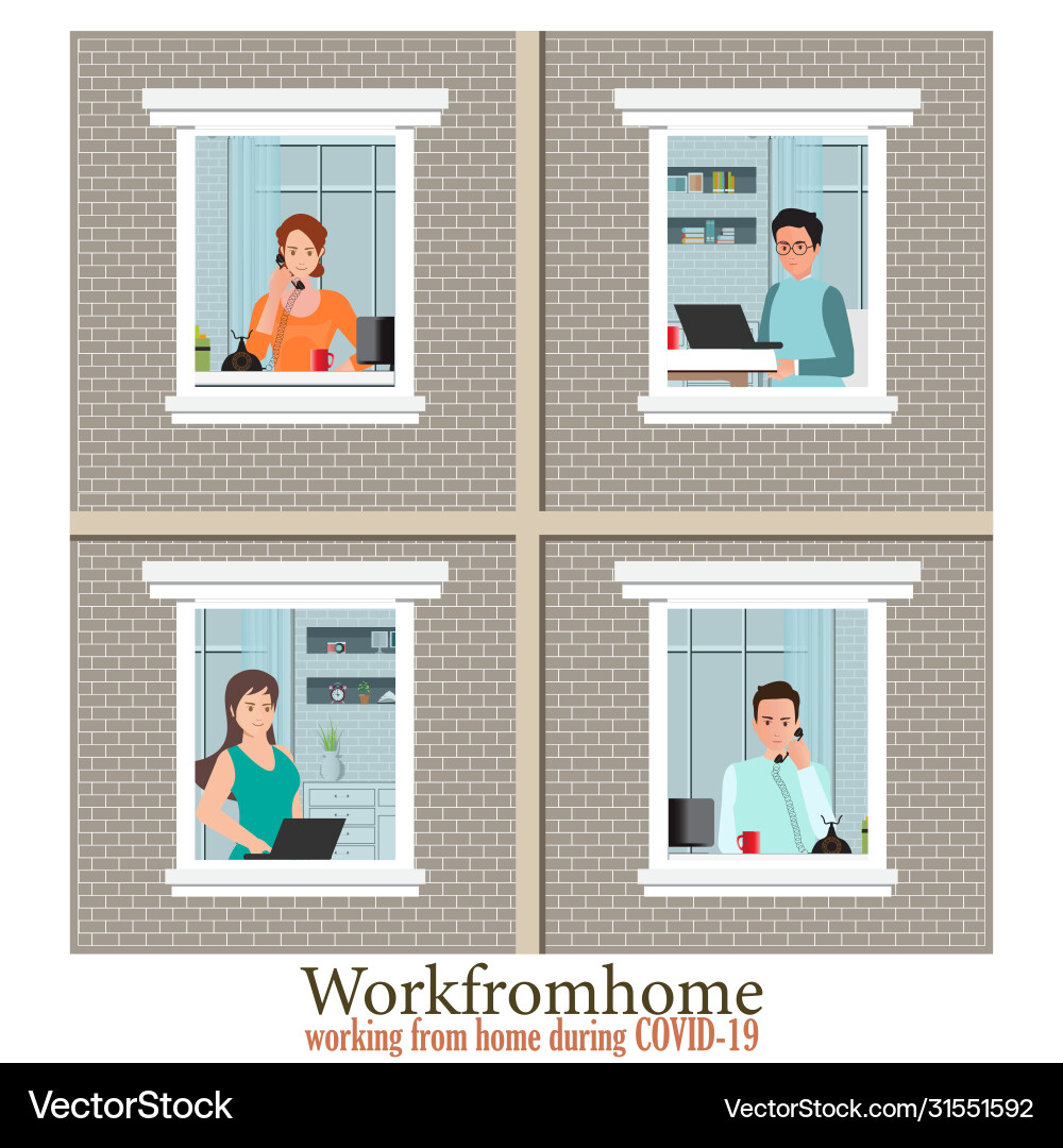 Windows with employees are working from home to Vector Image