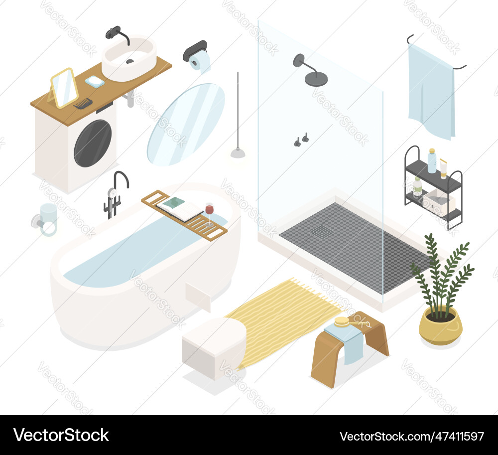 Bathroom - modern colorful isometric Royalty Free Vector