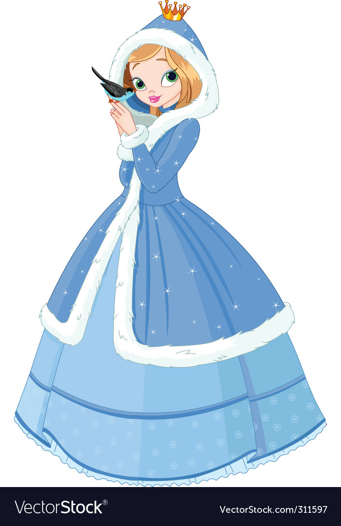 Beautiful winter princess with bird Royalty Free Vector