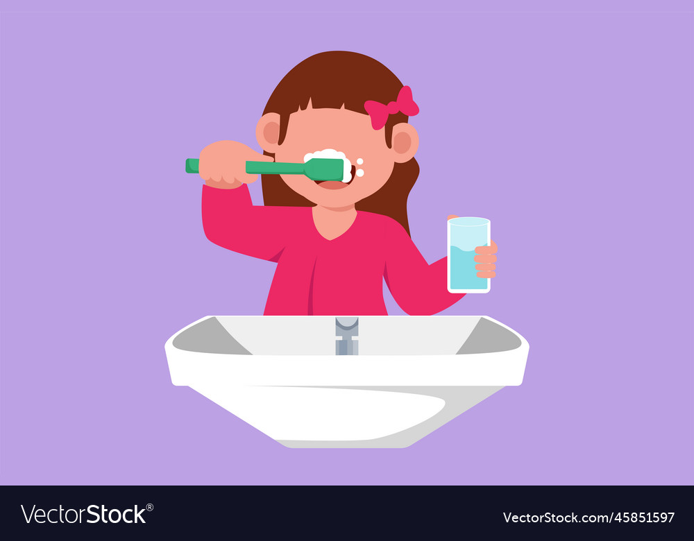 Cartoon flat style drawing little girl brushing Vector Image