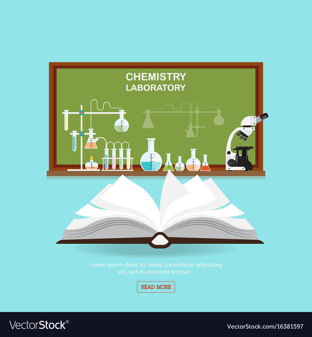 Chemical laboratory science lesson with open book Vector Image