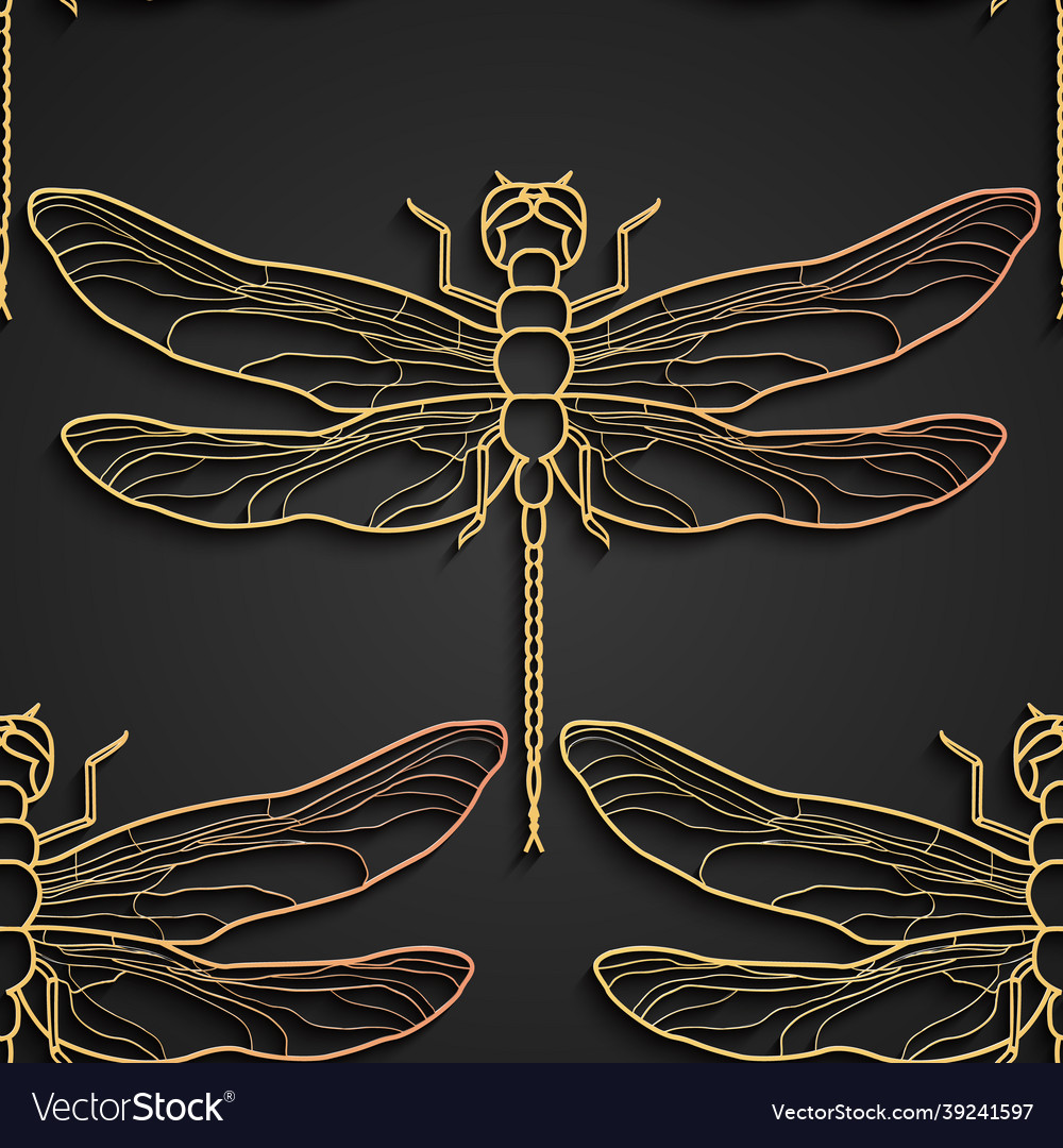 Dragonfly pattern black gold pattern design Vector Image