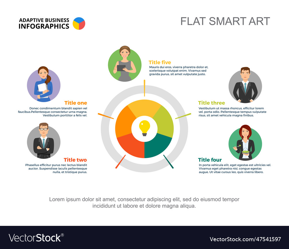 Five people process chart template for Royalty Free Vector