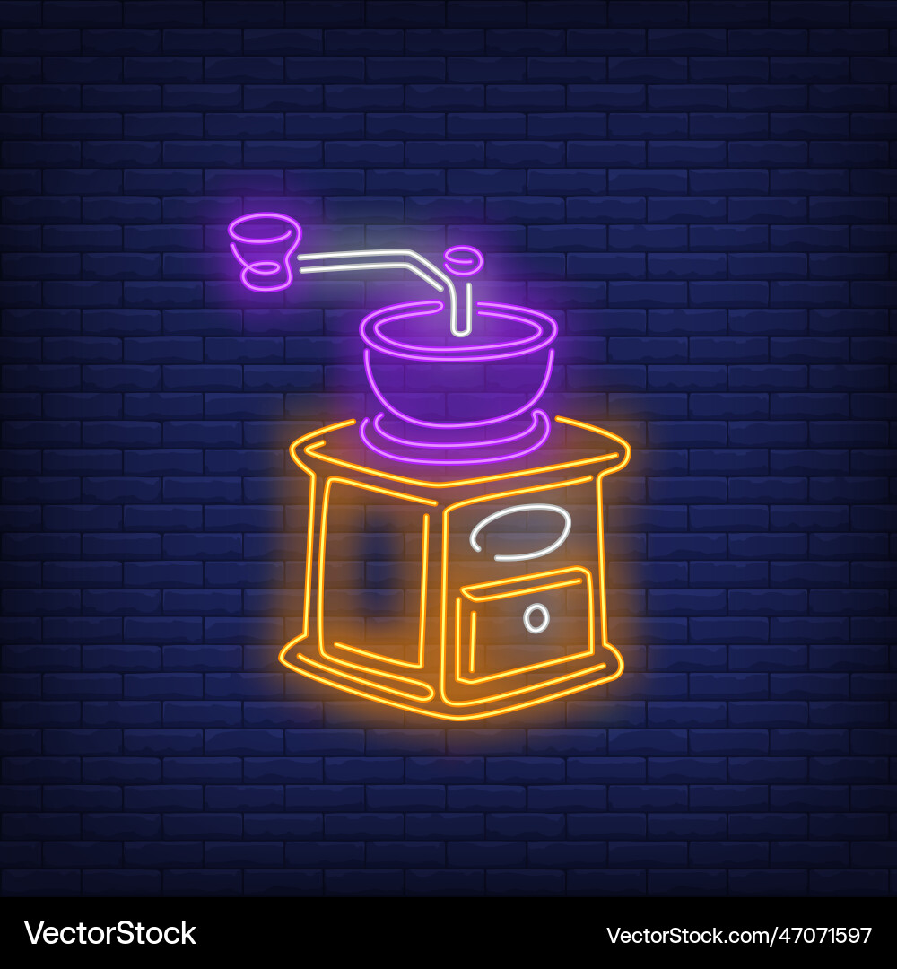 Hand coffee grinder neon sign Royalty Free Vector Image