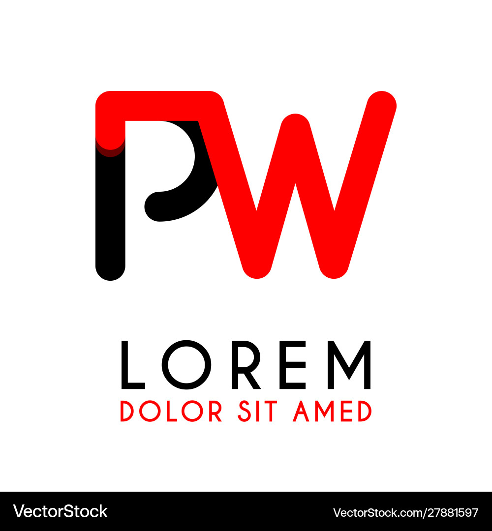 Initial letter pw with red black and has rounded Vector Image