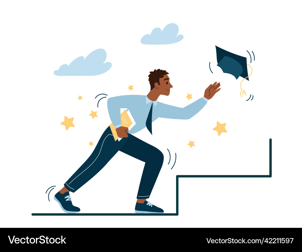 Man runs for graduation cap concept Royalty Free Vector