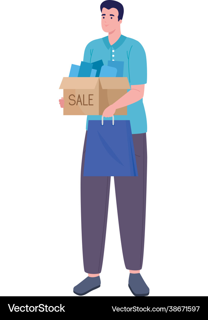Man with sale box Royalty Free Vector Image - VectorStock