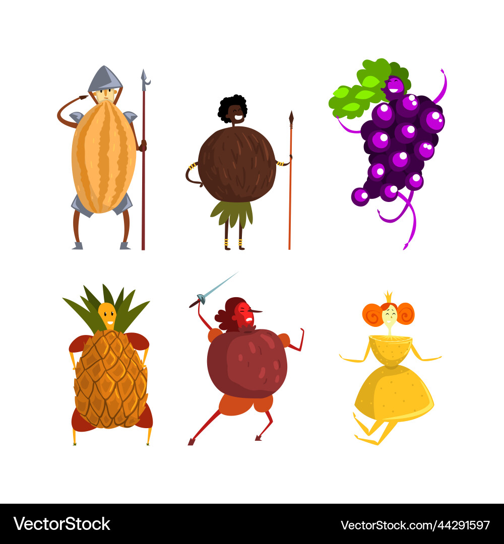 People character wearing fruit and berries comic Vector Image