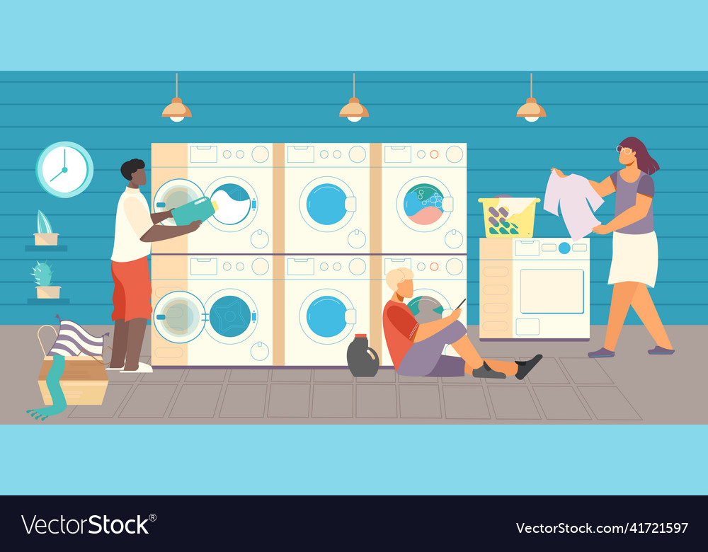 Public laundry flat composition Royalty Free Vector Image