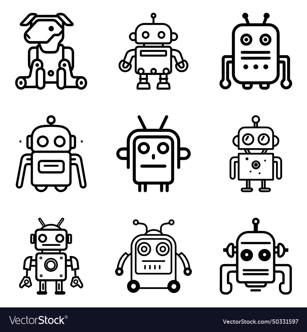 Robots flat icon set isolated on white background Vector Image