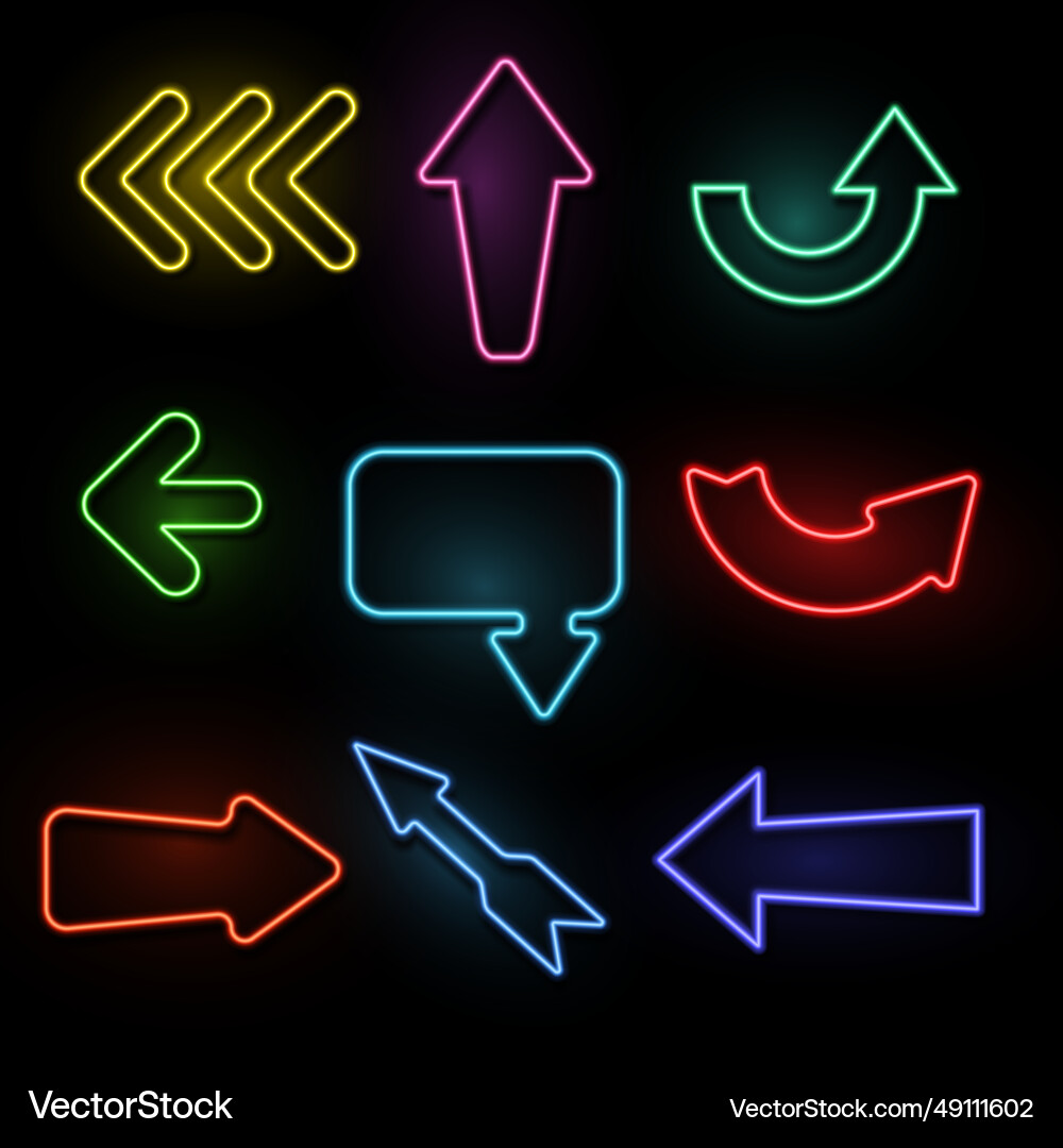 Arrows neon light direction arrow bright frames Vector Image