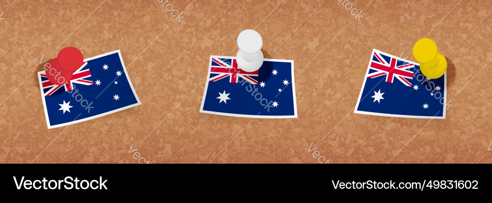 Australia flag pinned in cork board three Vector Image