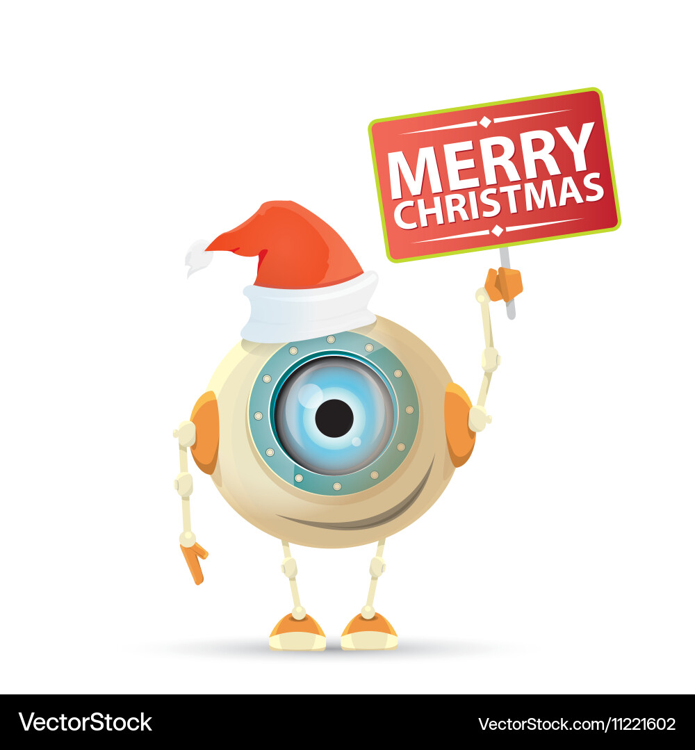 Cartoon cute robot elf with santa red hat Vector Image