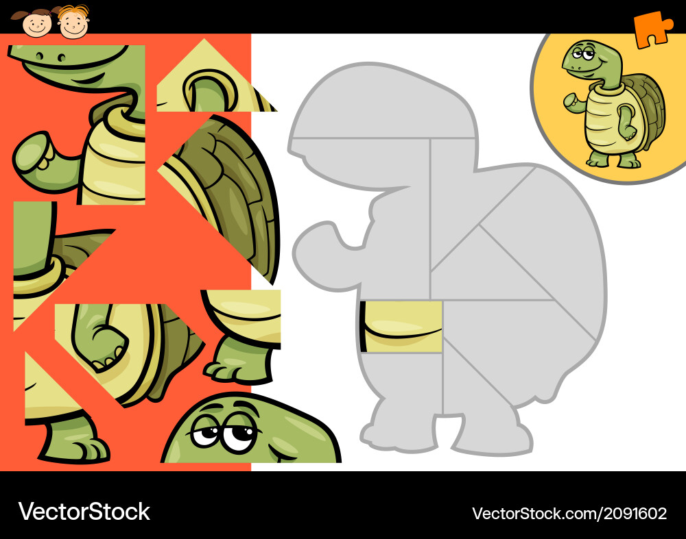 Cartoon turtle jigsaw puzzle game Royalty Free Vector Image