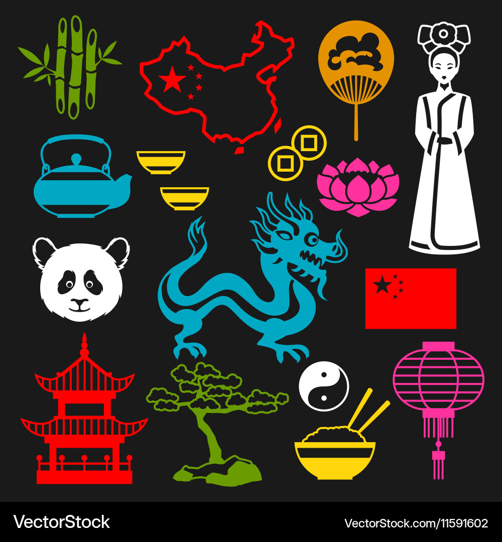 China icons set chinese symbols and objects Vector Image