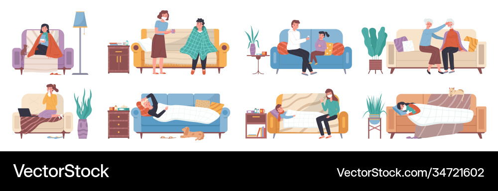 Collection ill or sick and recovered people Vector Image
