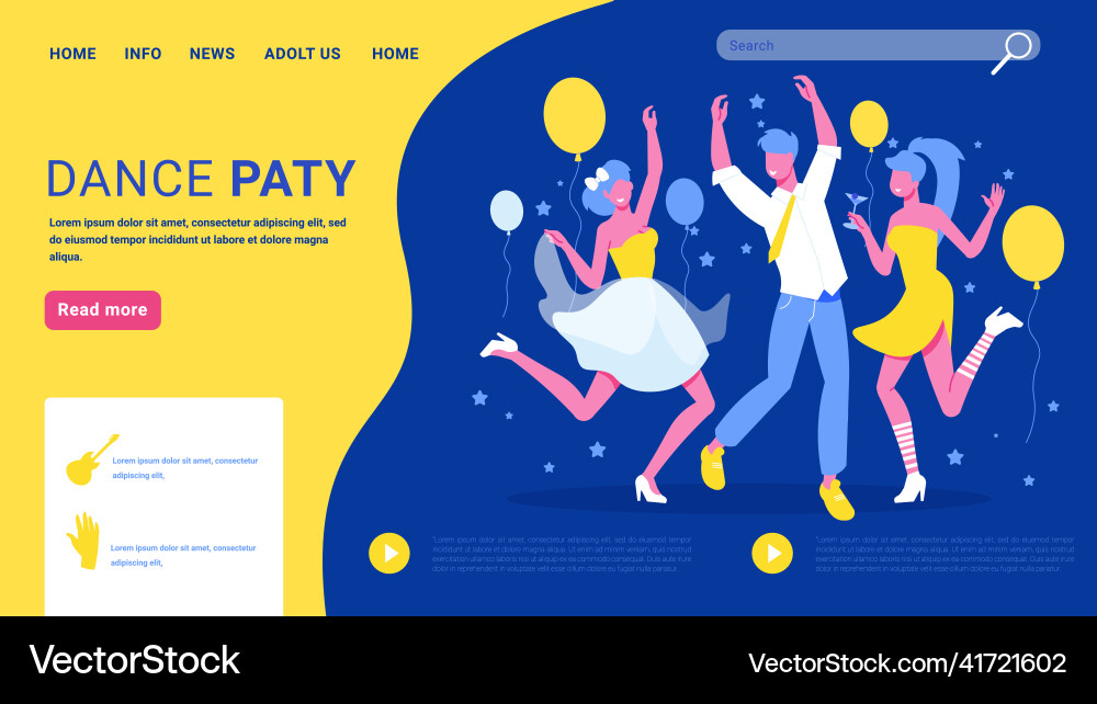 Dance party web page design with youth happily Vector Image