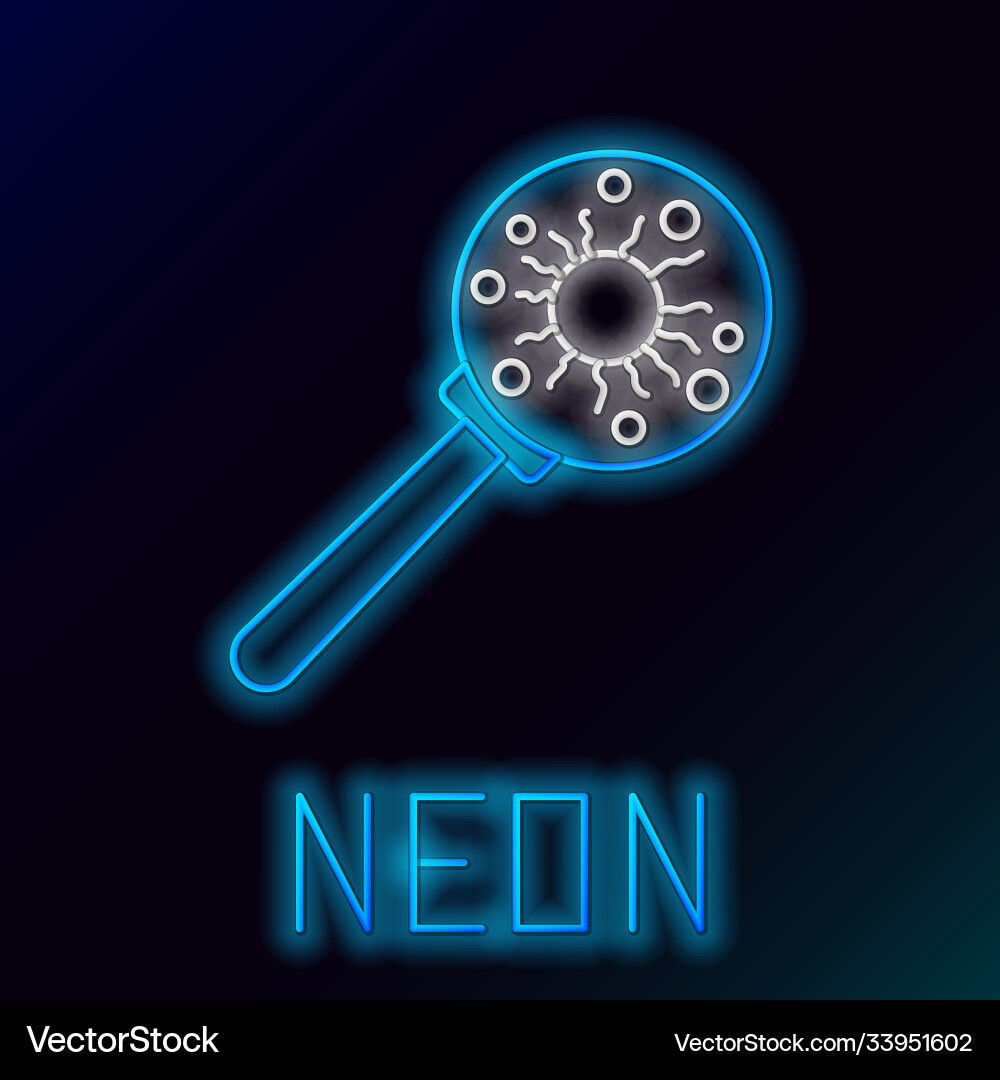 Glowing neon line virus under magnifying glass Vector Image