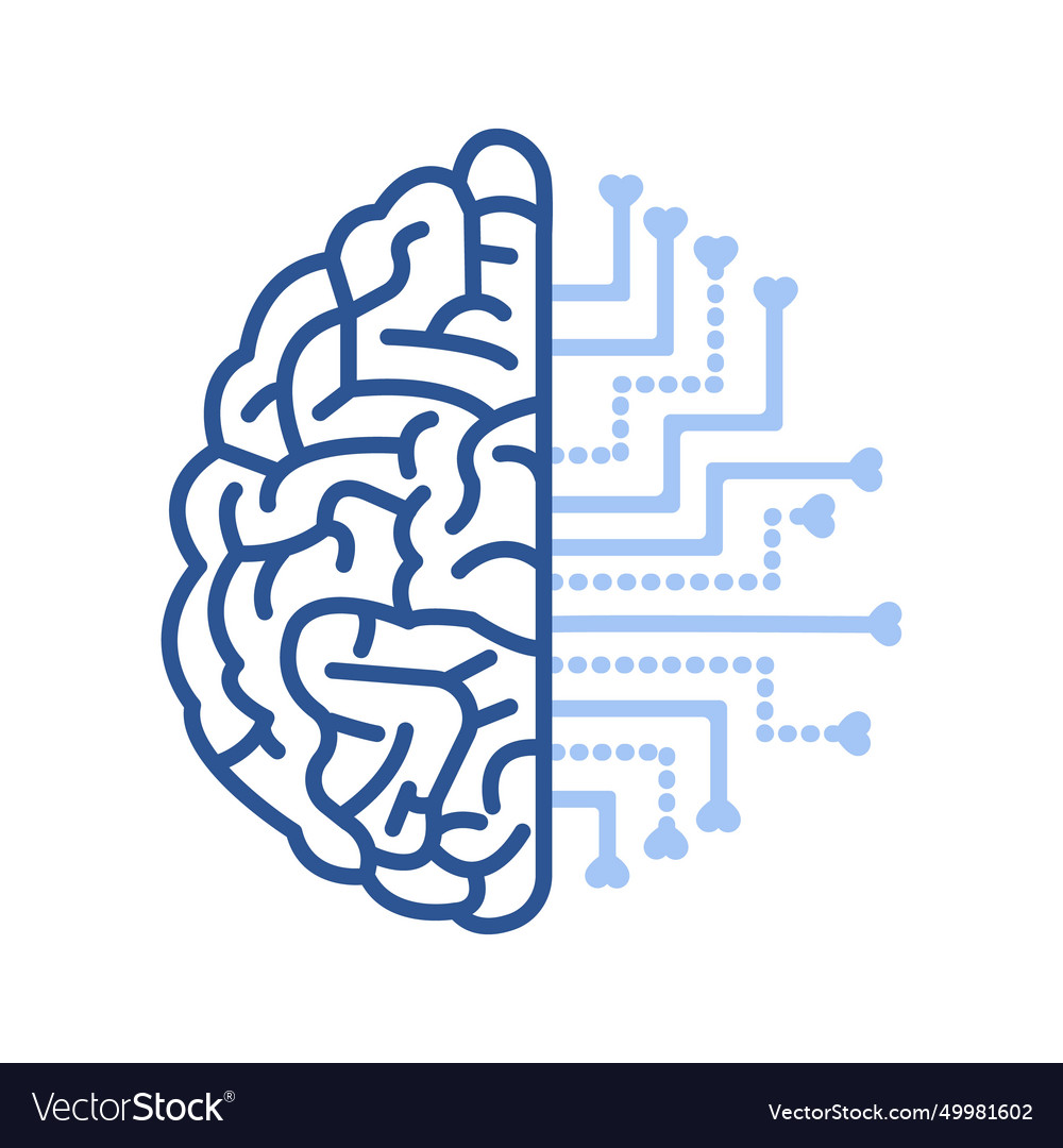 Human brain integrated with a circuit board Vector Image