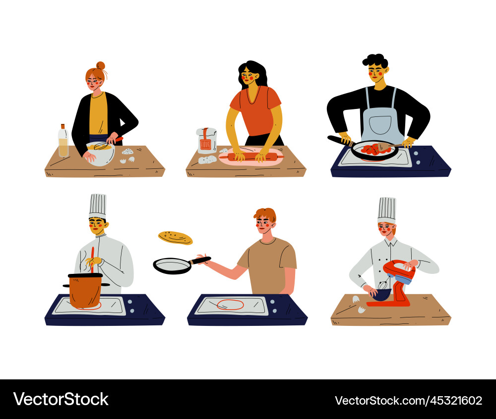 People and professional chefs cooking in kitchen Vector Image