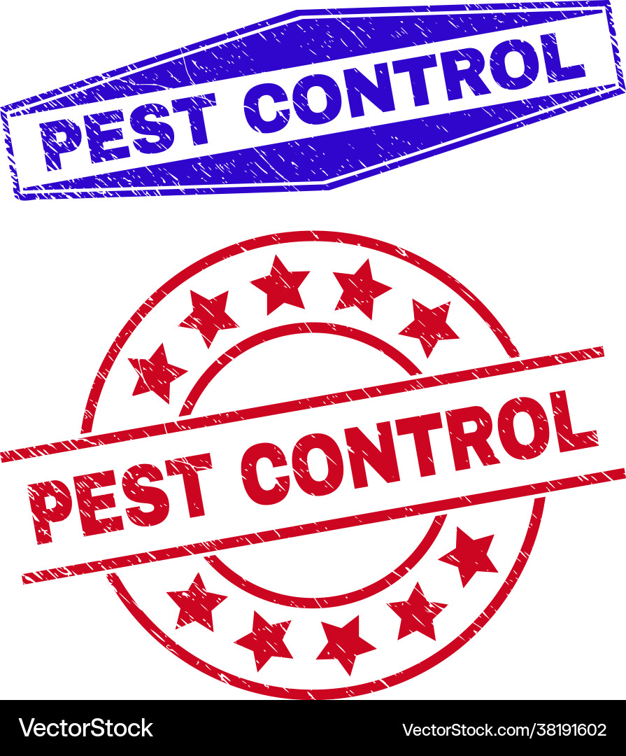 Pest control corroded badges in round and hexagon Vector Image