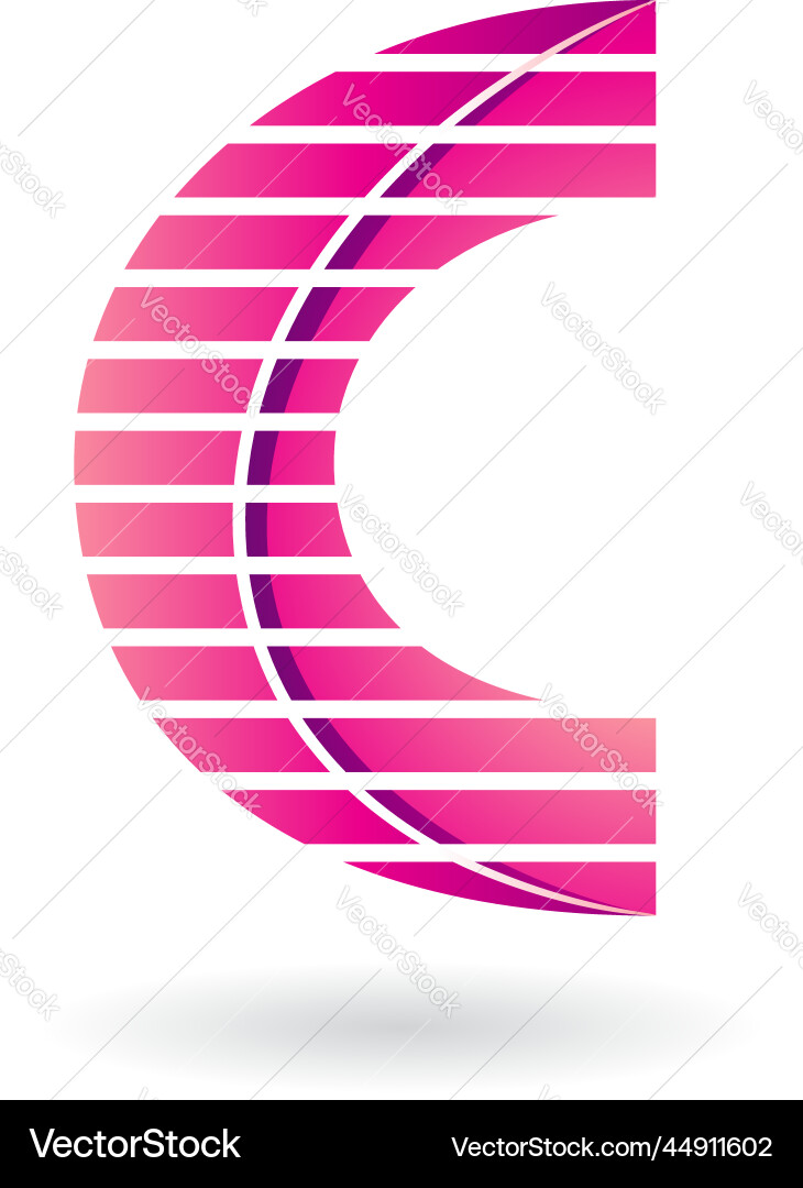 Pink striped two layered icon for letter c Vector Image