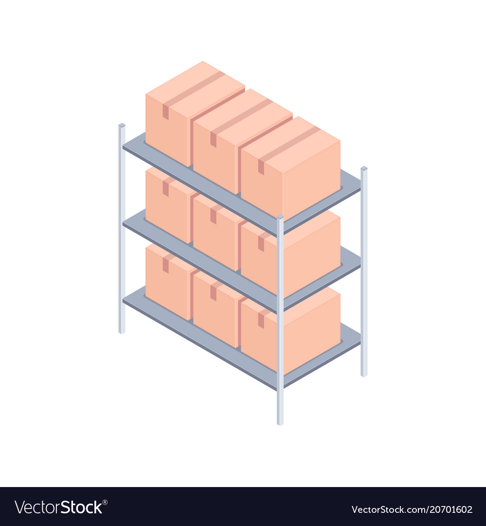 Racks with boxes isometric Royalty Free Vector Image
