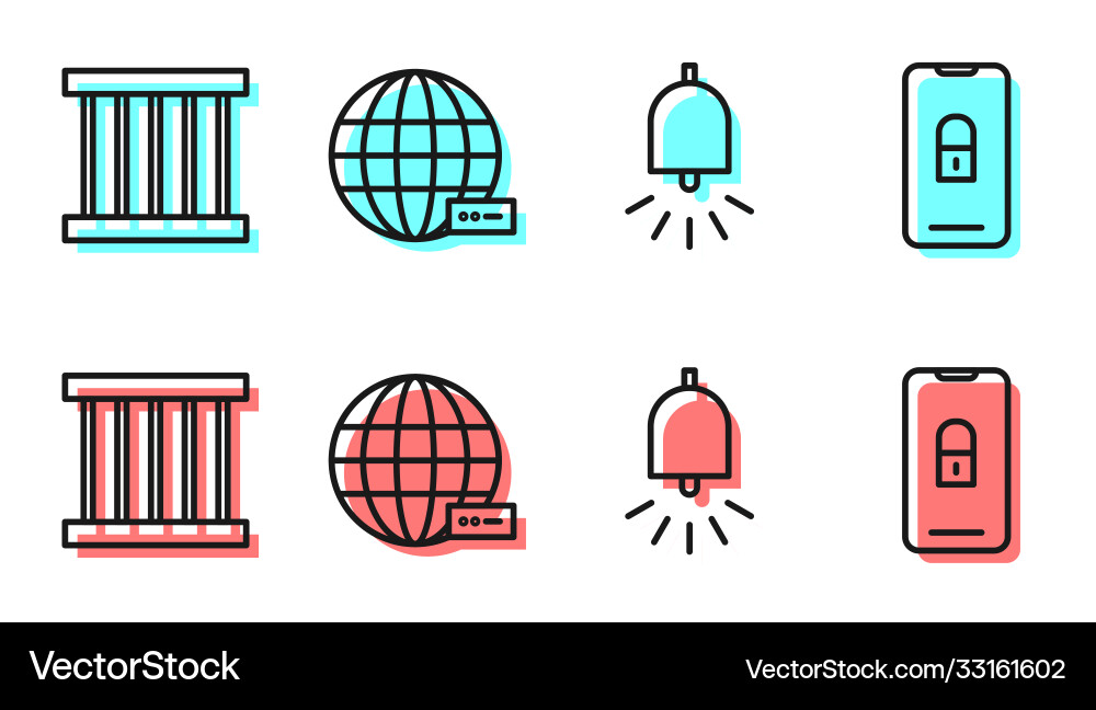 Set line ringing alarm bell prison window social Vector Image