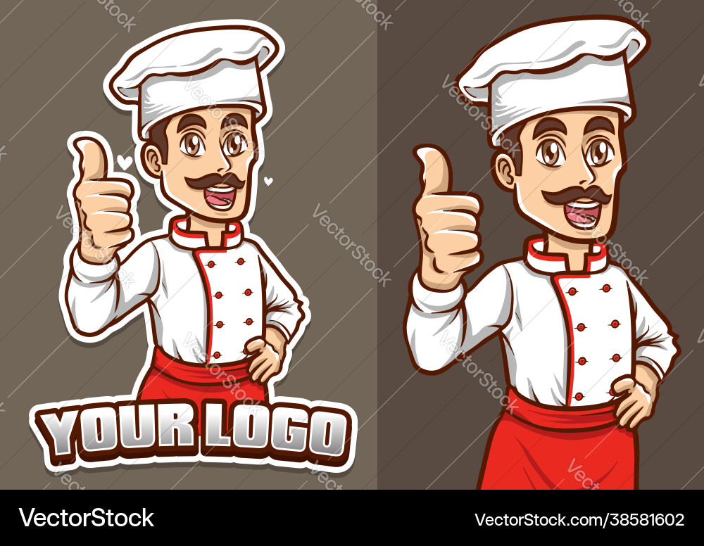 Smilling chef show his thumb mascot character Vector Image