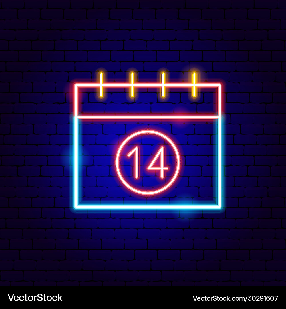 14 days calendar neon sign Royalty Free Vector Image