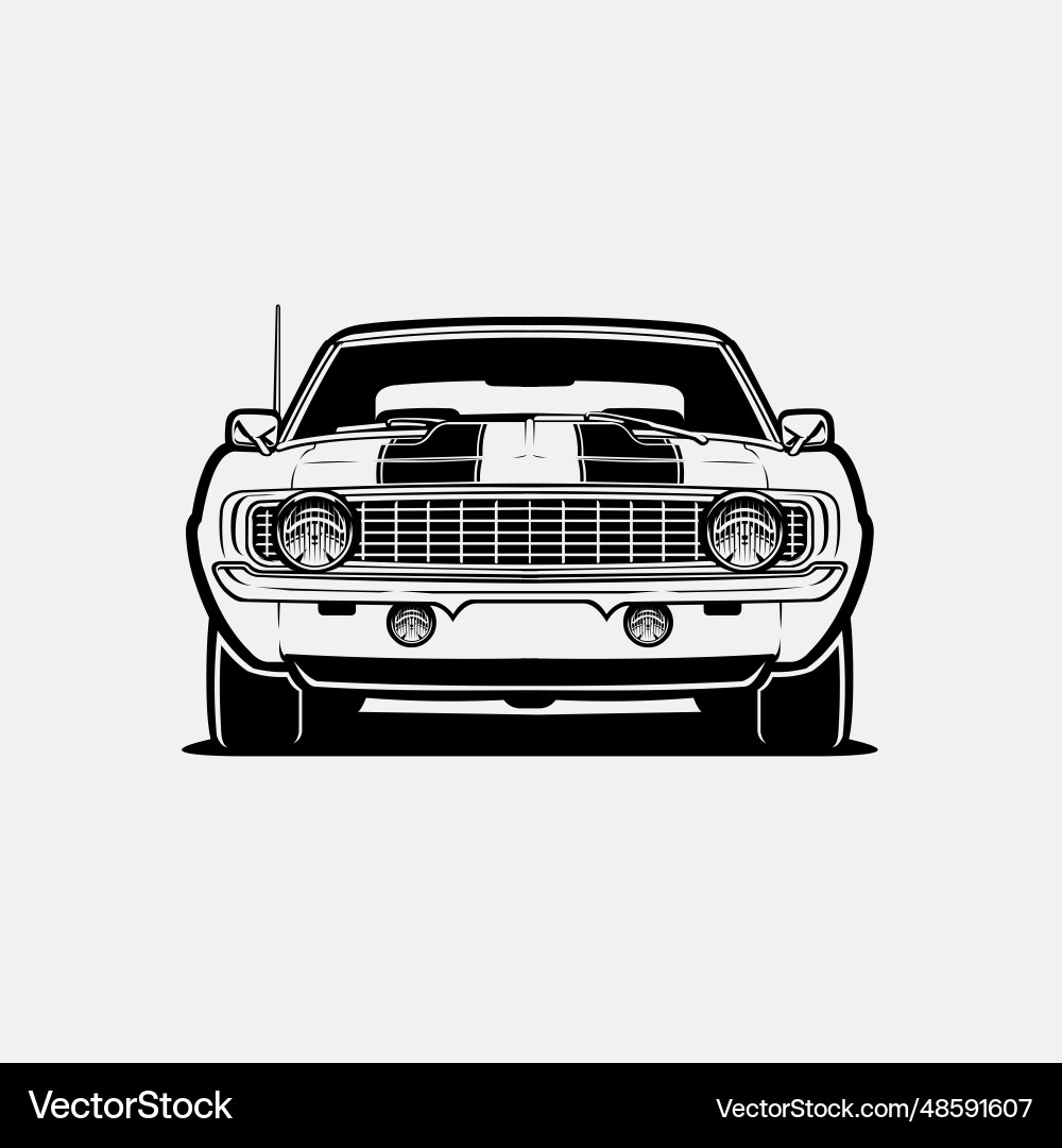 Classic muscle car front view art monochrome Vector Image