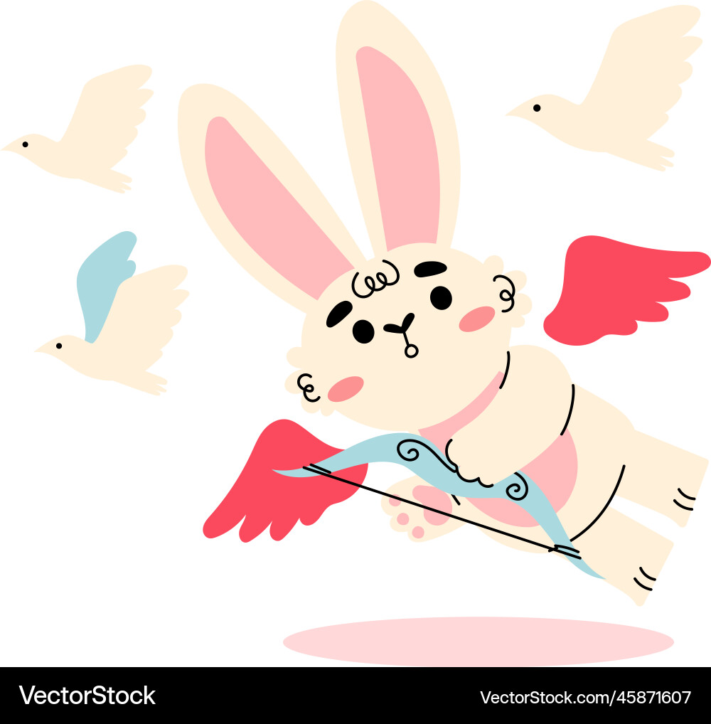 Cute cupid bunny with wings flying with bow Vector Image
