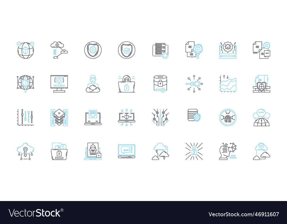Cybersecurity Linear Icons Set Encryption Vector Image