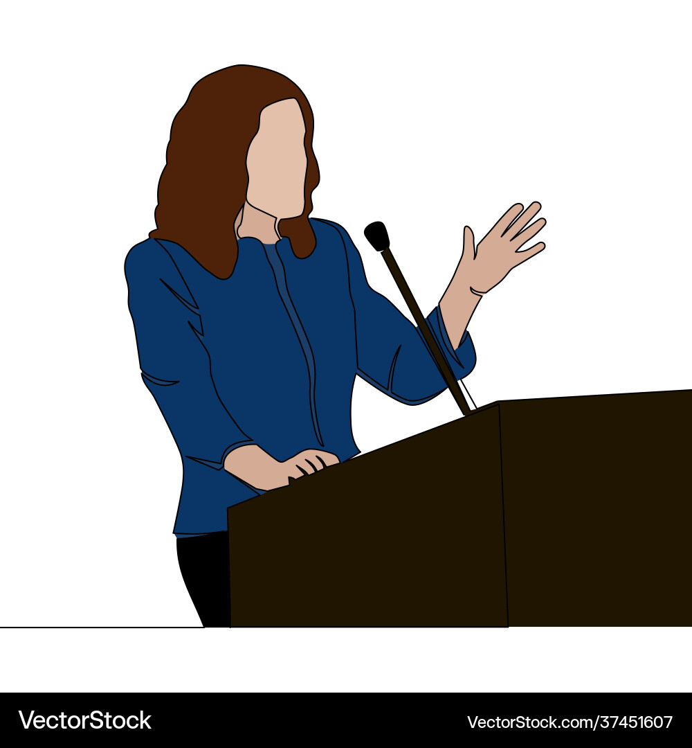 Flat continuous line art business woman talking Vector Image