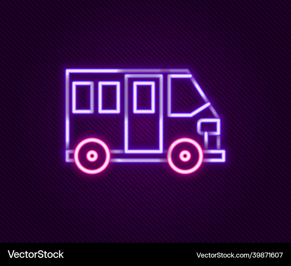 Glowing neon line school bus icon isolated Vector Image