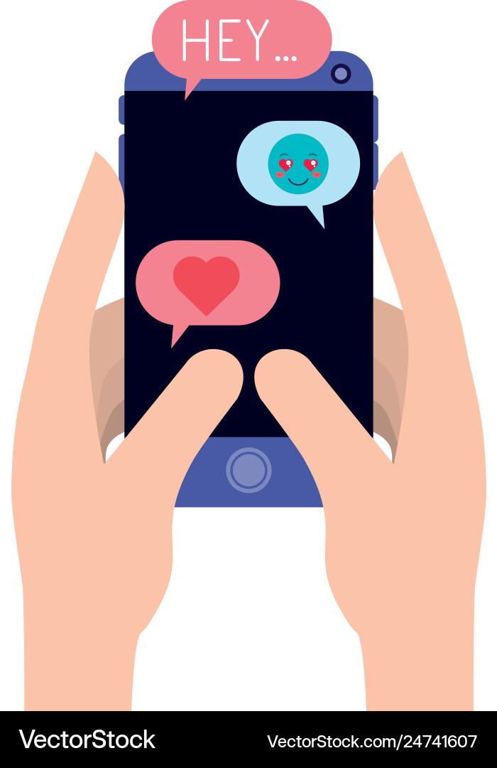 Hands using smartphone and social media icons Vector Image