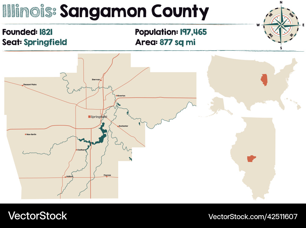 Map of sangamon county in illinois Royalty Free Vector Image