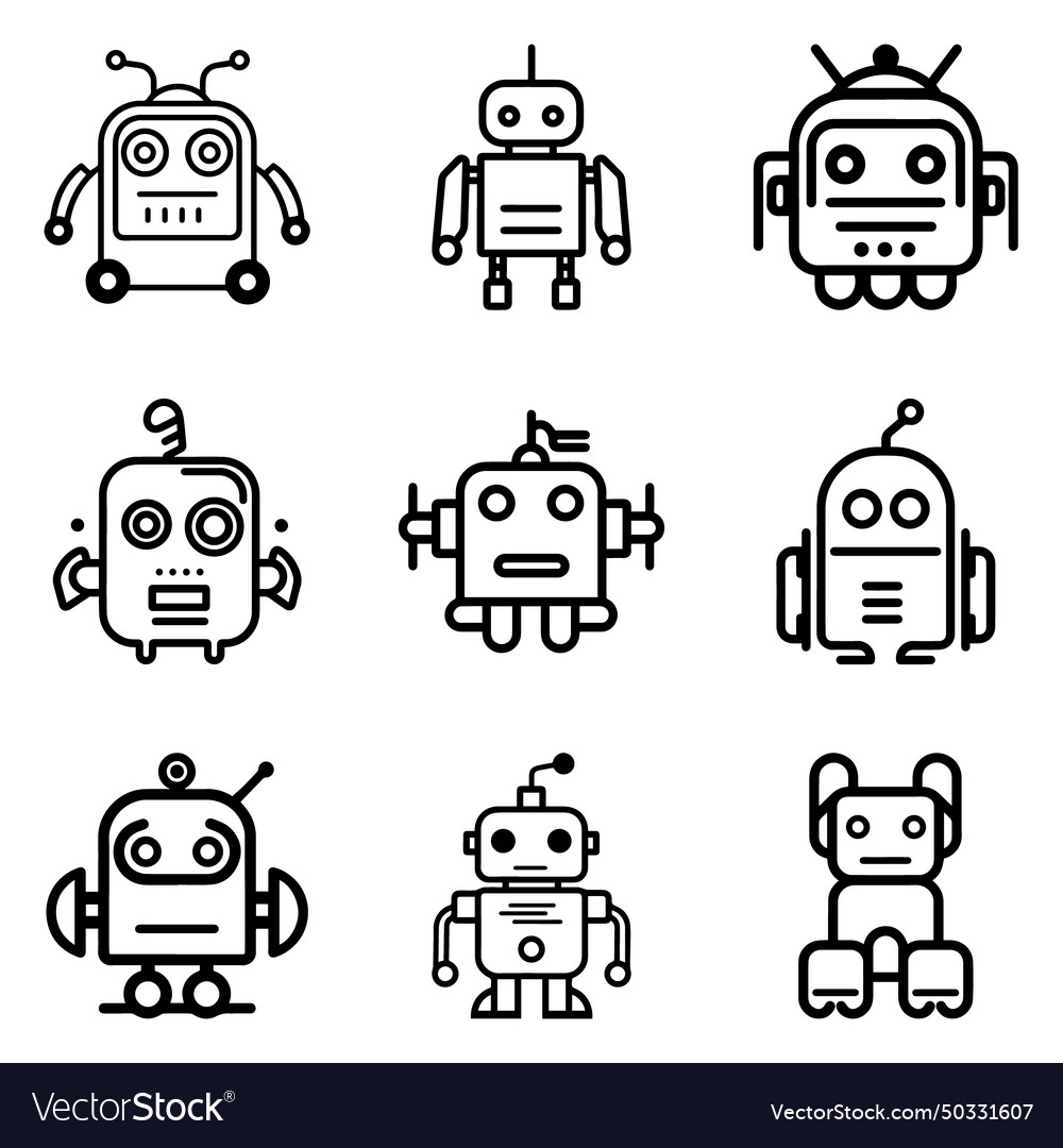 Robots flat icon set isolated on white background Vector Image