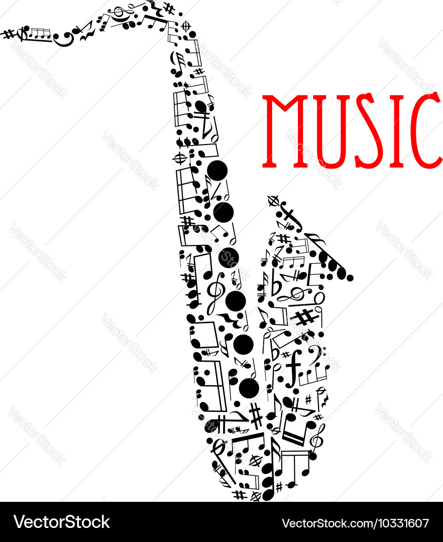 Saxophone with musical notes for music design Vector Image