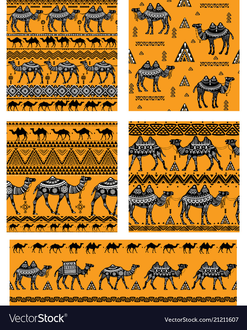 Set of seamless pattern with camels Royalty Free Vector