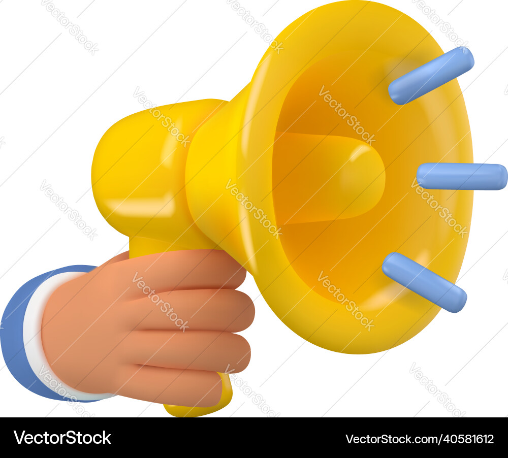 3d hand holding yellow megaphone icon Royalty Free Vector