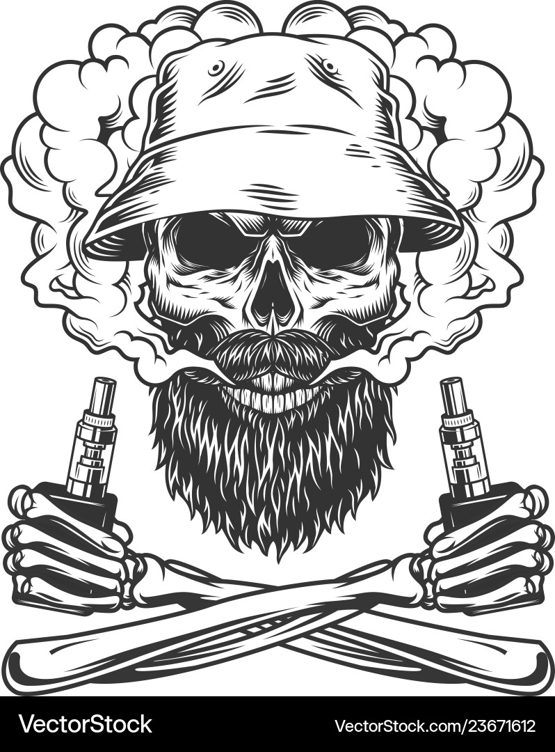Bearded and mustached skull wearing panama hat Vector Image