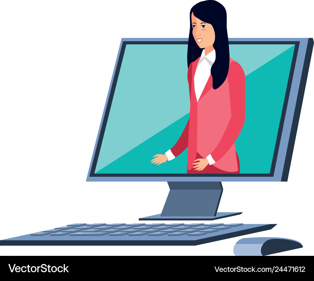 Business woman elegant in desktop computer Vector Image