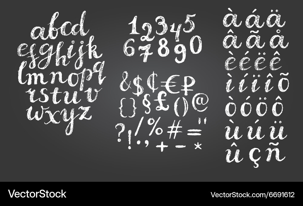 Chalk script font money signs diactirics added Vector Image