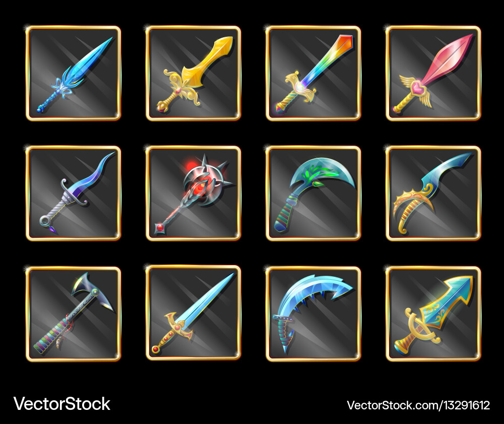 Colorful cartoon medieval weapons collection Vector Image