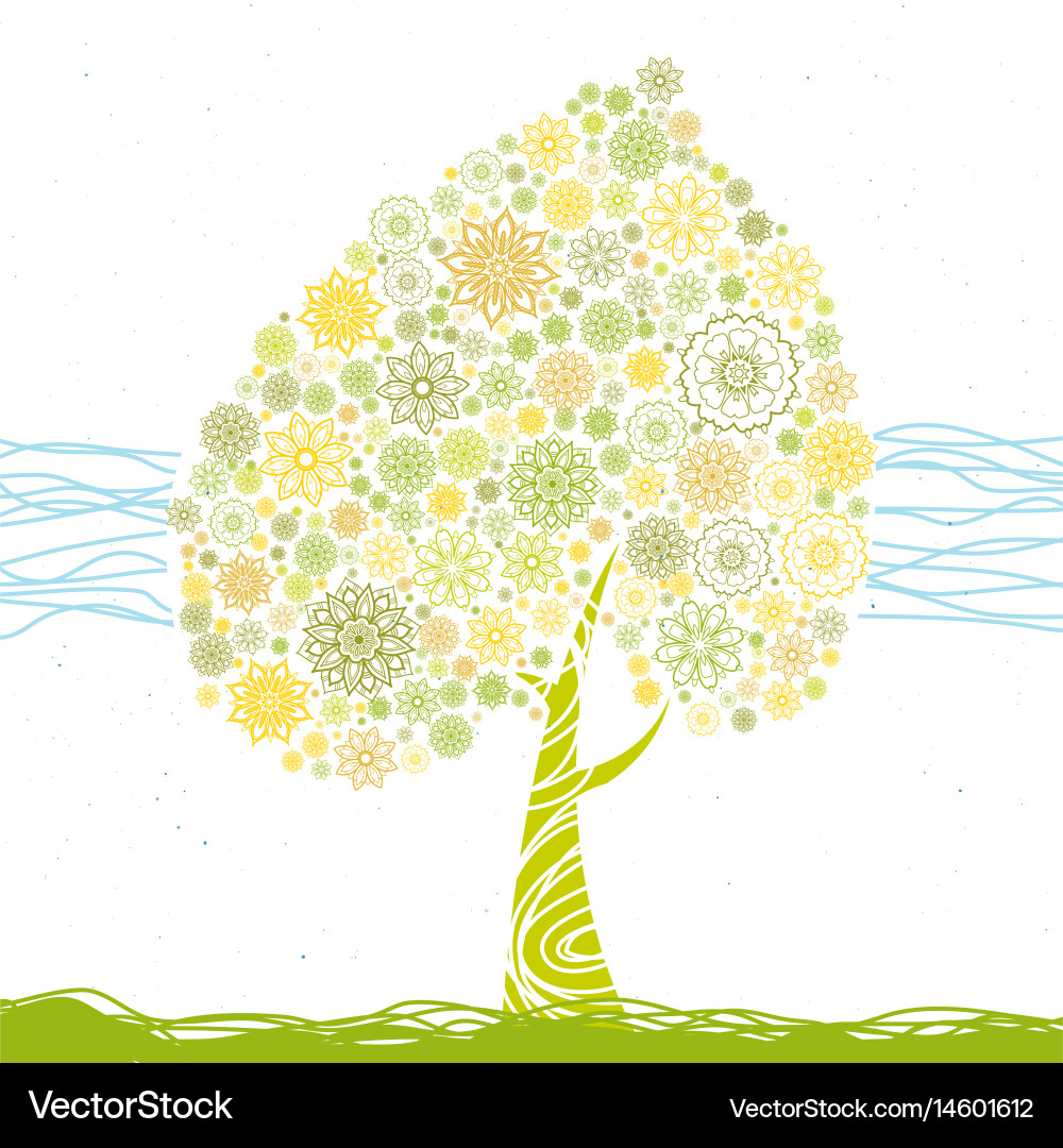 Floral mandala tree for coloring book and prints Vector Image