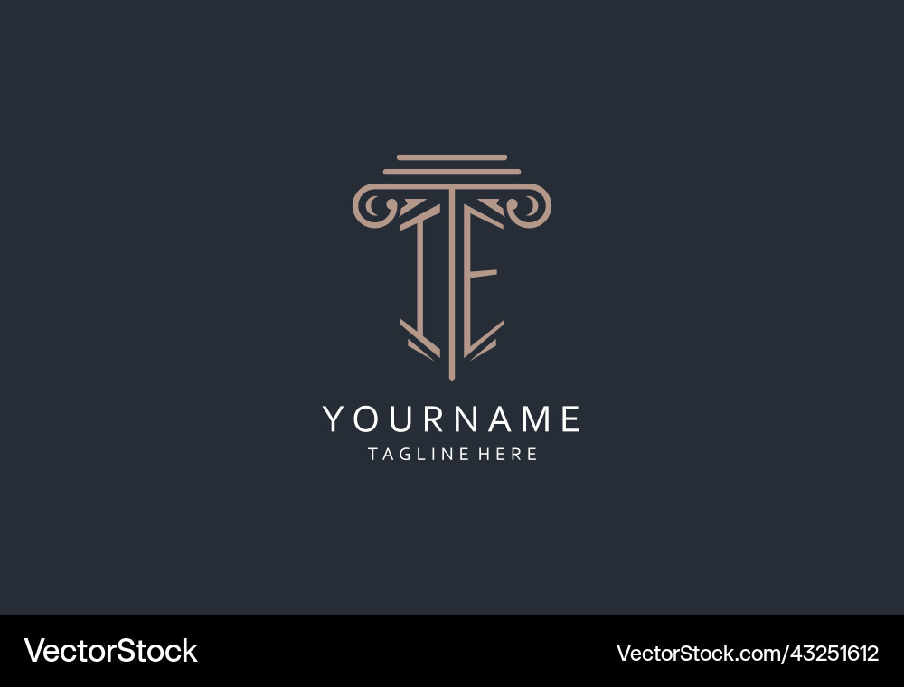 Ie monogram logo with pillar shape icon luxury Vector Image