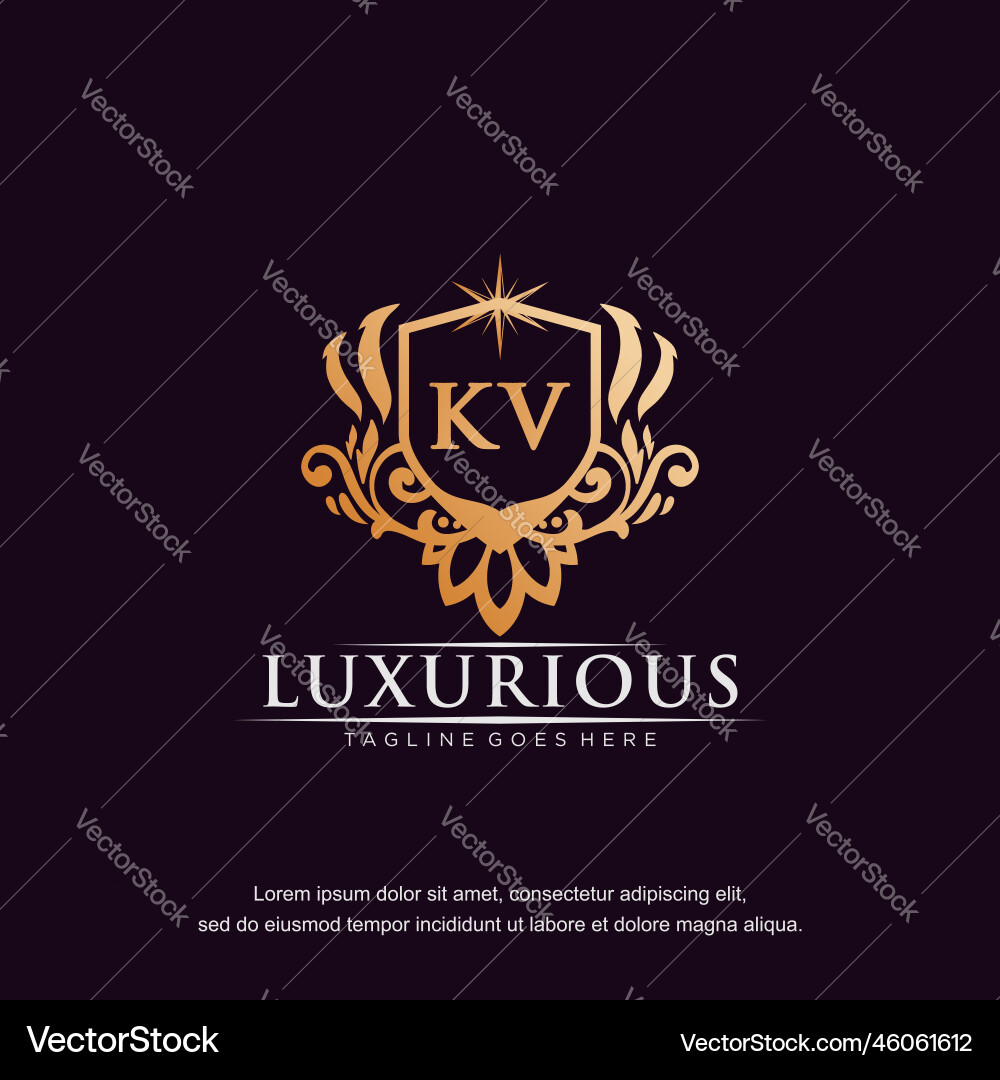 Kv initial letter luxury ornament gold monogram Vector Image