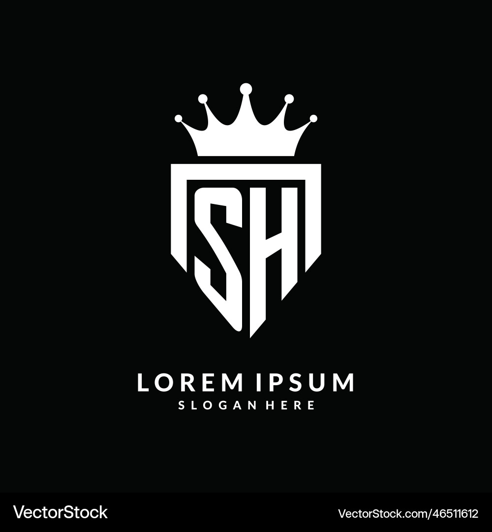 Letter sh logo monogram emblem style with crown Vector Image