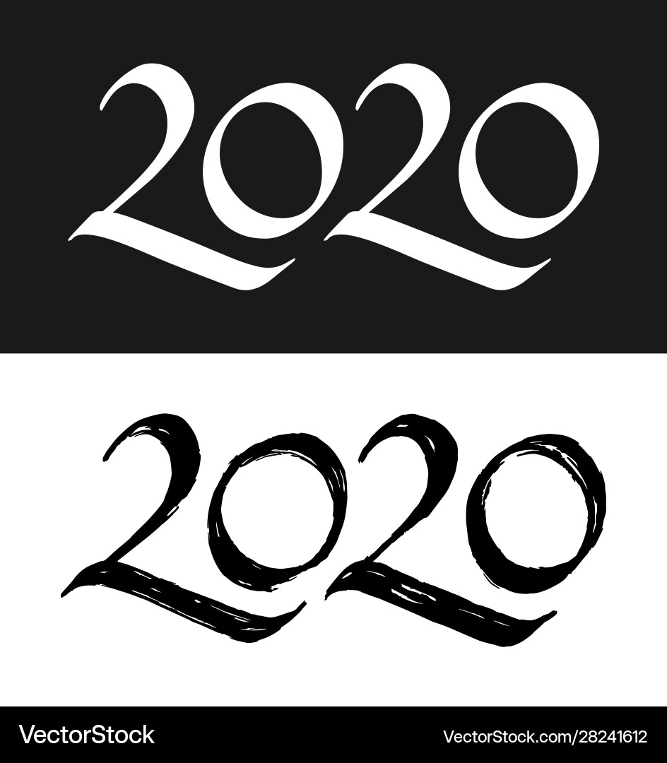 New year 2020 calligraphic numbers set Royalty Free Vector